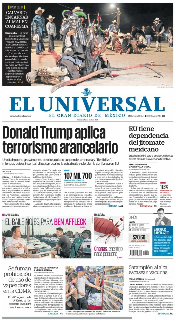 Periódico El Universal (México). Periódicos de México. Edición de ...
