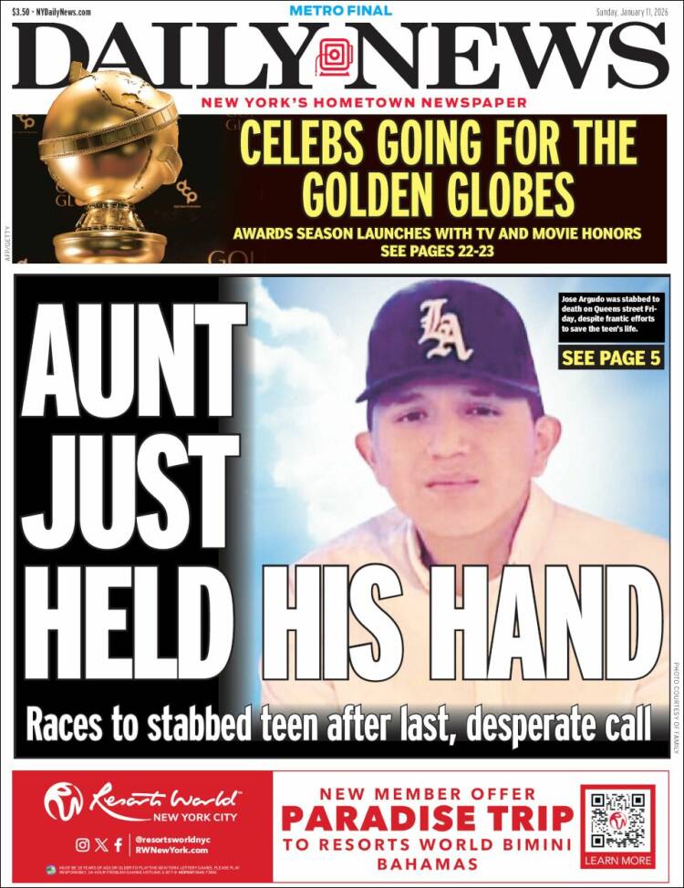 Newspaper Daily News - New York (USA). Newspapers in USA. Sunday's ...