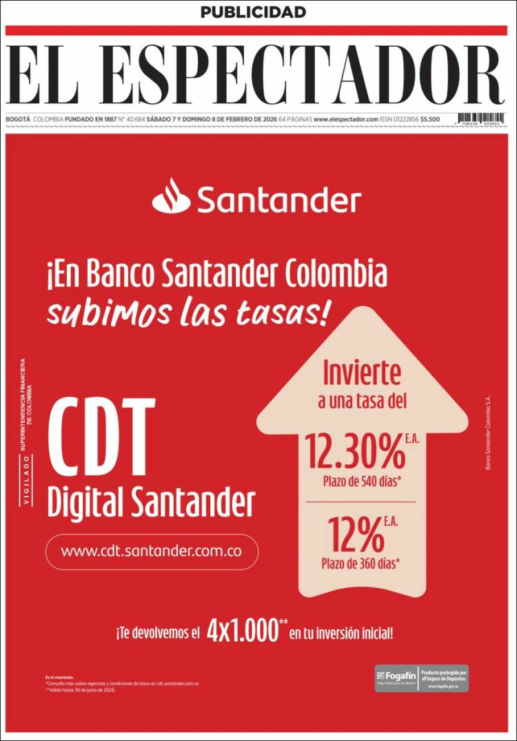Periódico El Espectador (Colombia). Periódicos de Colombia. Edición de ...
